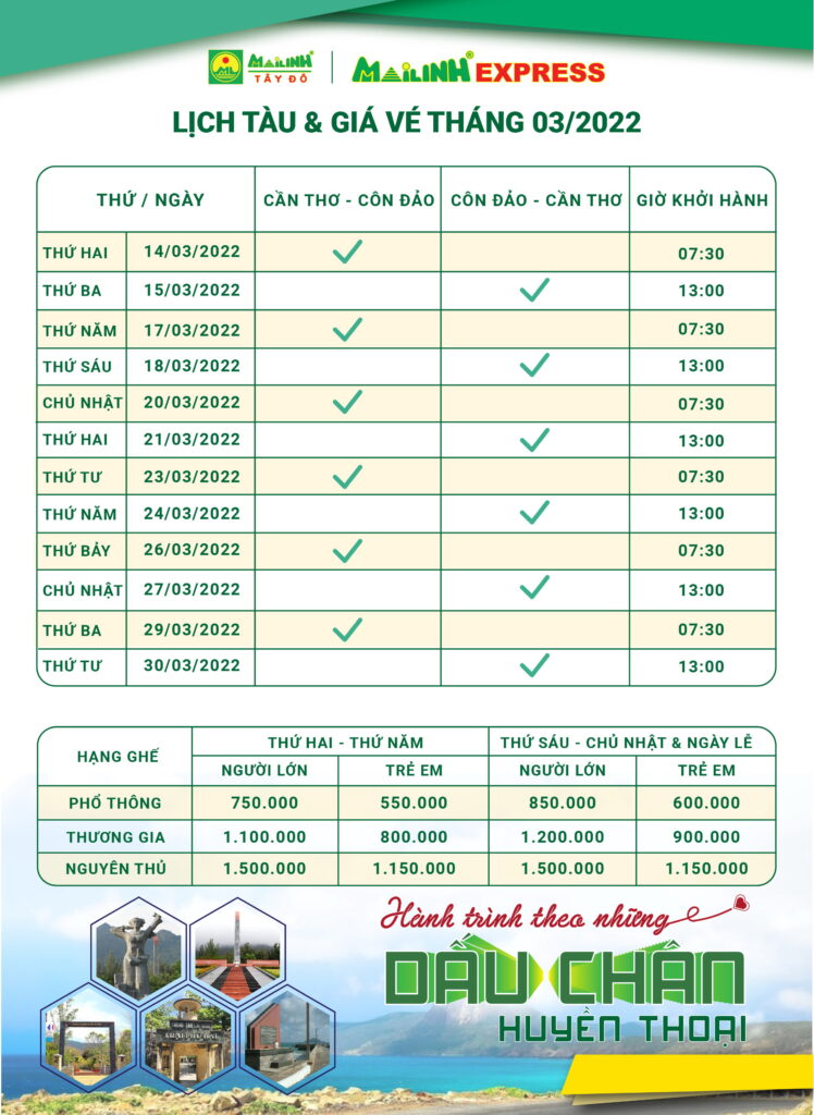 Can Tho - Con Dao fast ferry schedule in March 2022 (Mai Linh Express)